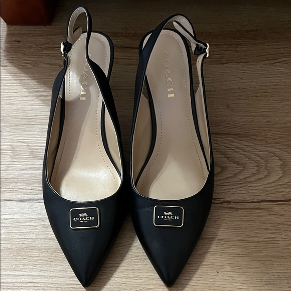 Coach | Shoes | Coach Black Slingback Heels With Gold Accents | Poshmark